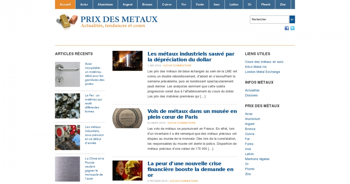 Prix Métaux, Guide sur les prix et le cours des métaux